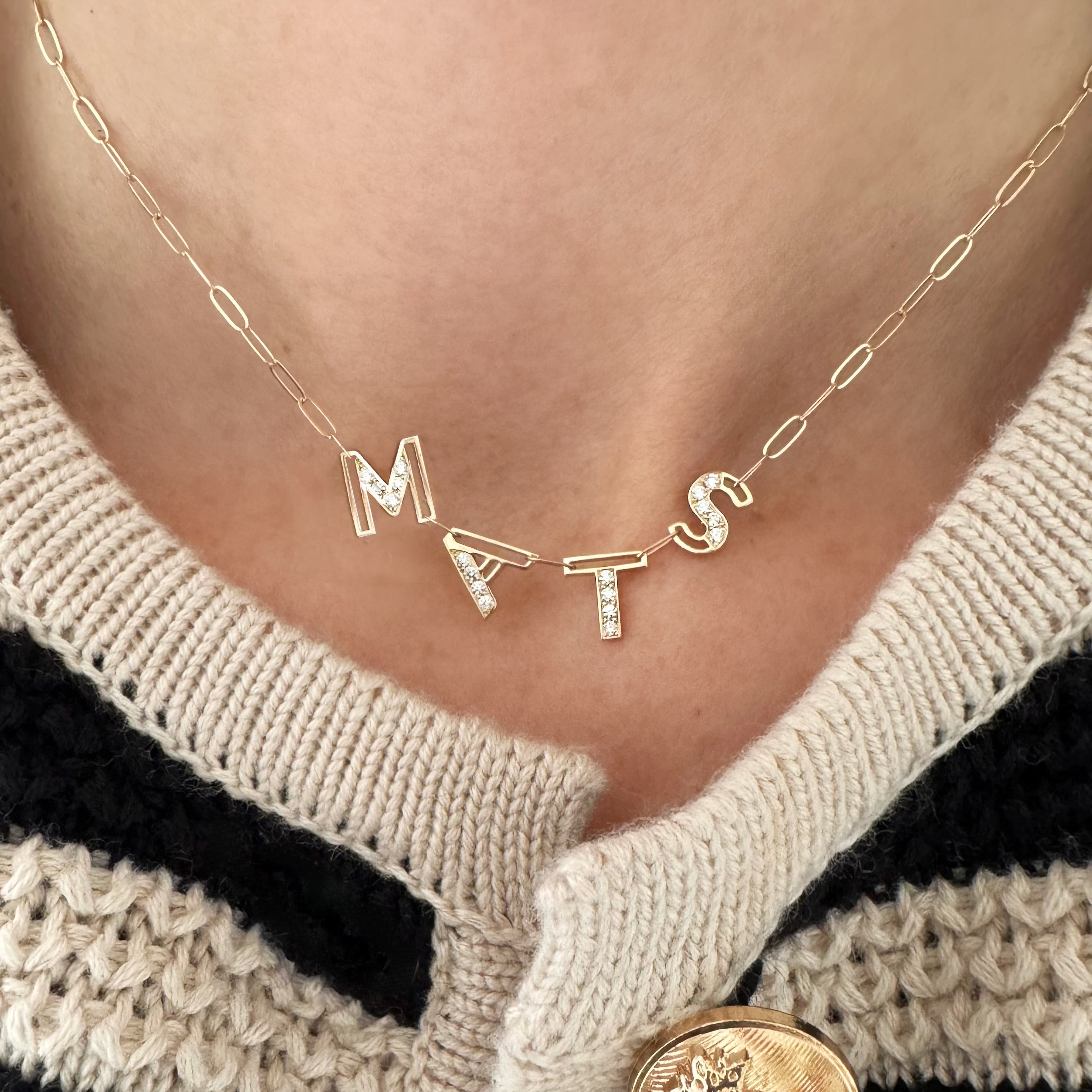 Diamond Chain Letter Necklace K Kane Jewelry 14K White Gold 3
