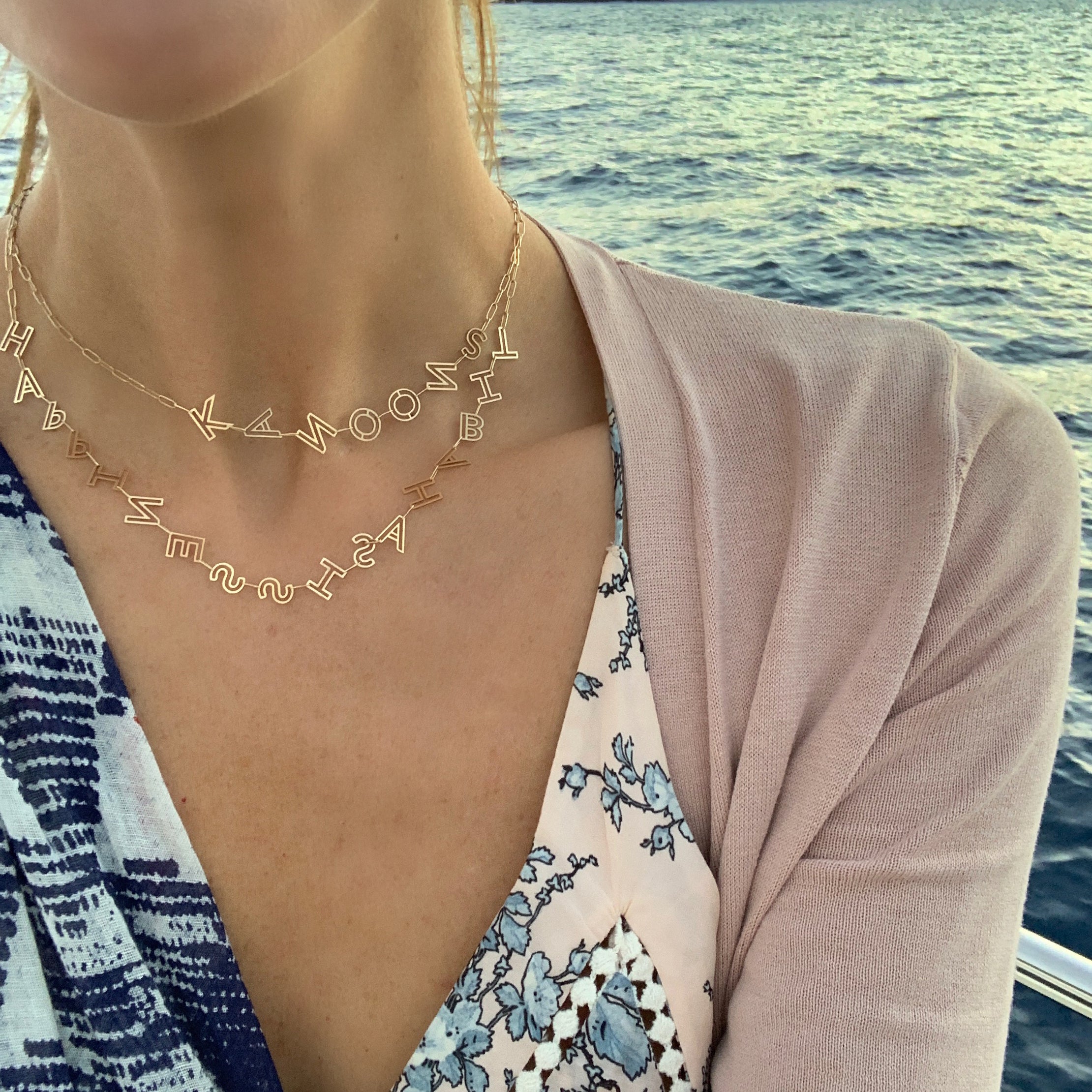 Chain Letter Necklace K Kane Jewelry 14K White Gold 23